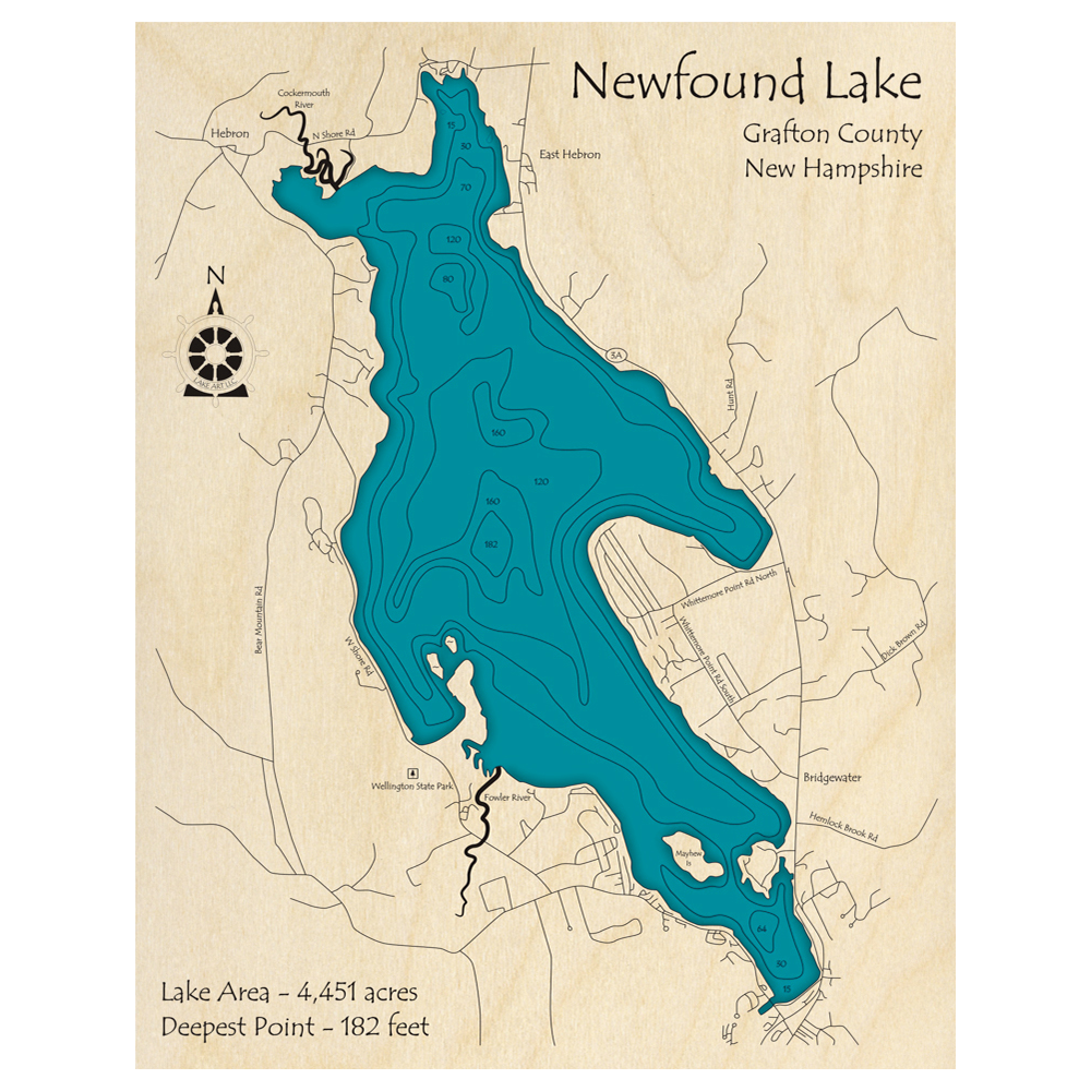 Newfound Lake, New Hampshire 3D Custom Wood Map – Lake Art LLC