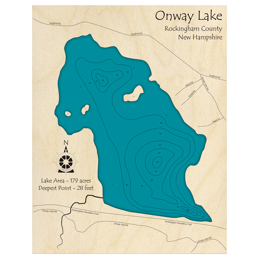 Onway Lake, New Hampshire 3D Custom Wood Map – Lake Art LLC