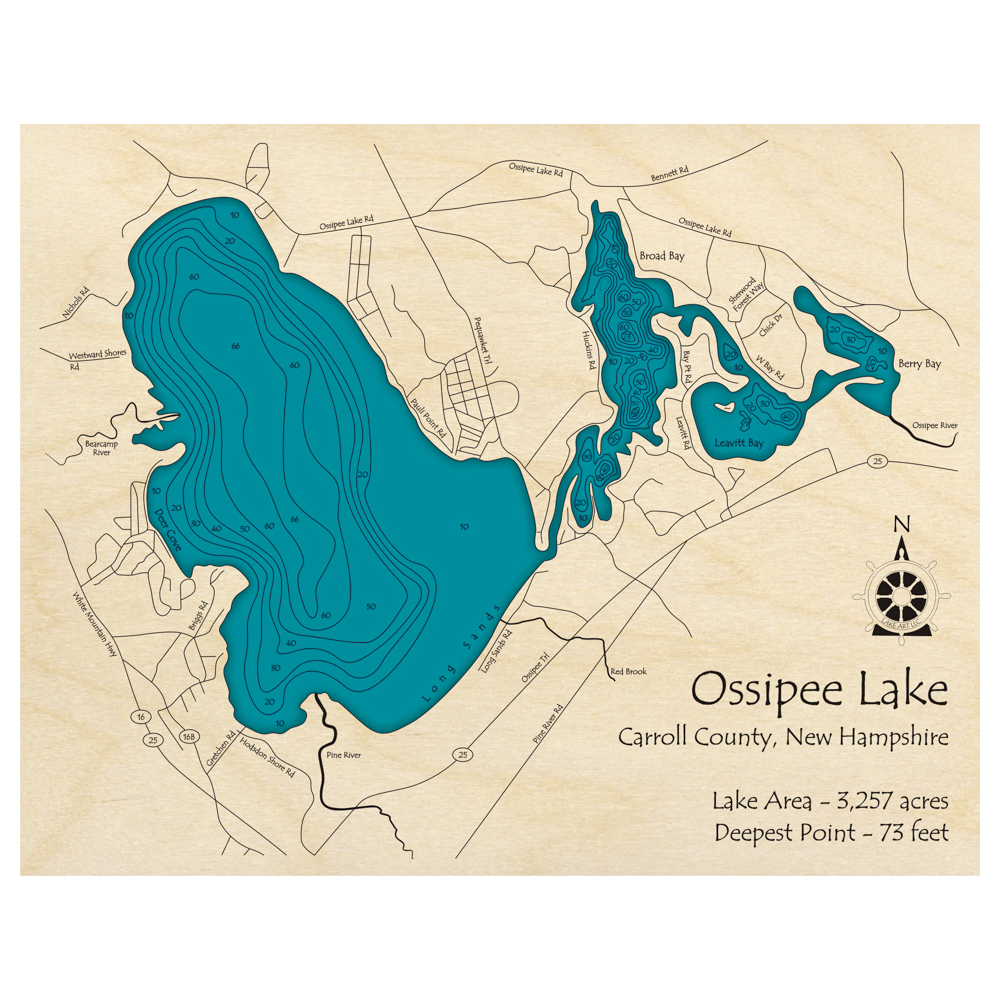 Ossipee Lake, New Hampshire 3D Custom Wood Map – Lake Art LLC