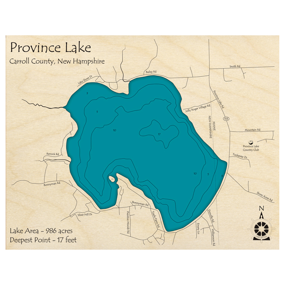 Province Lake, New Hampshire 3D Custom Wood Map – Lake Art LLC