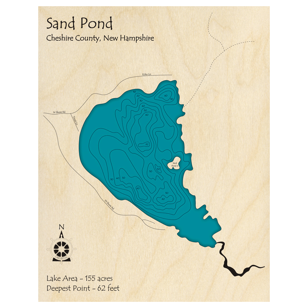 Sand Pond, New Hampshire 3D Custom Wood Map – Lake Art LLC