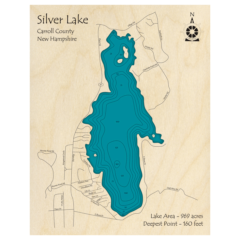Silver Lake, New Hampshire 3D Custom Wood Map – Lake Art LLC