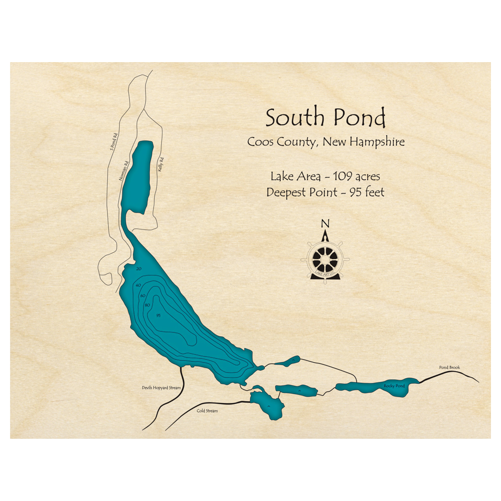 South Pond, New Hampshire 3D Custom Wood Map – Lake Art LLC