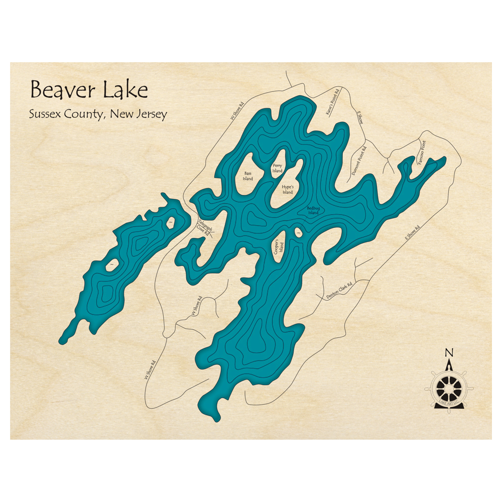 Beaver Lake, New Jersey 3D Custom Wood Map – Lake Art LLC