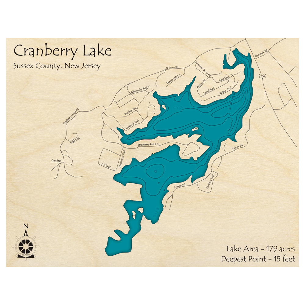 Cranberry Lake, New Jersey 3D Custom Wood Map – Lake Art LLC