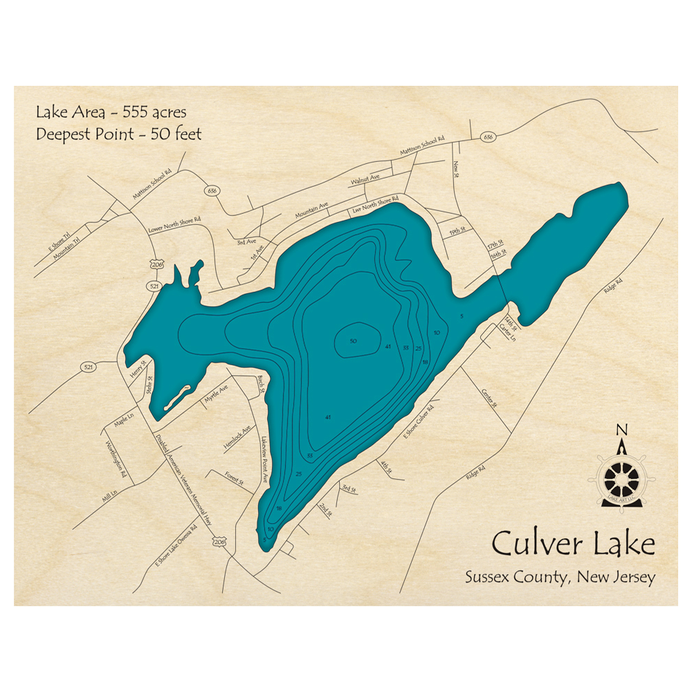 Culver Lake, New Jersey 3D Custom Wood Map – Lake Art LLC