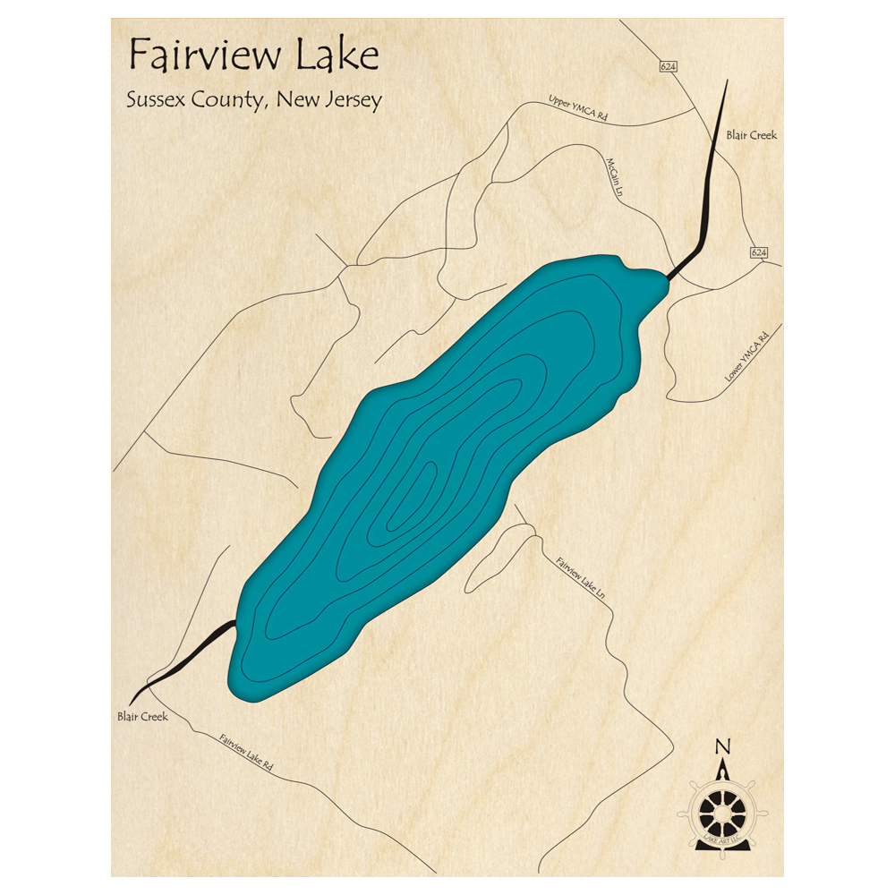 Fairview Lake, New Jersey 3D Custom Wood Map – Lake Art LLC