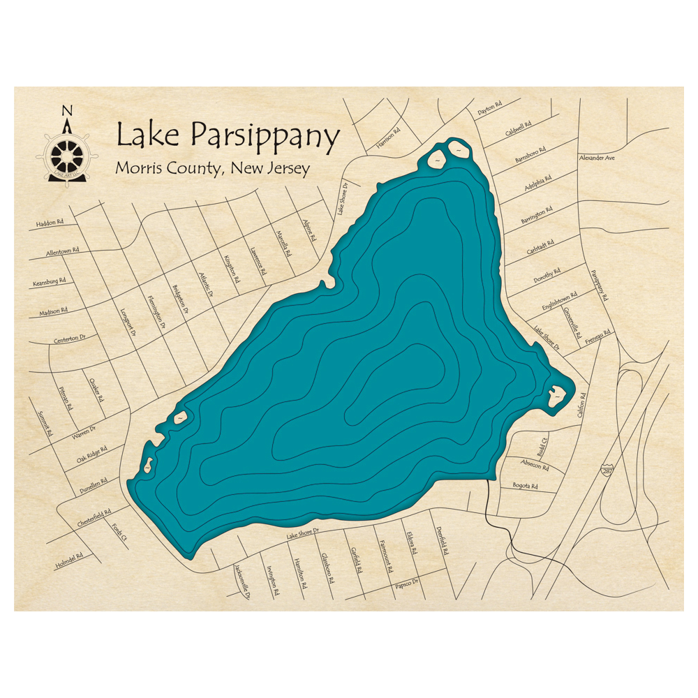 Lake Parsippany, New Jersey 3D Custom Wood Map – Lake Art LLC