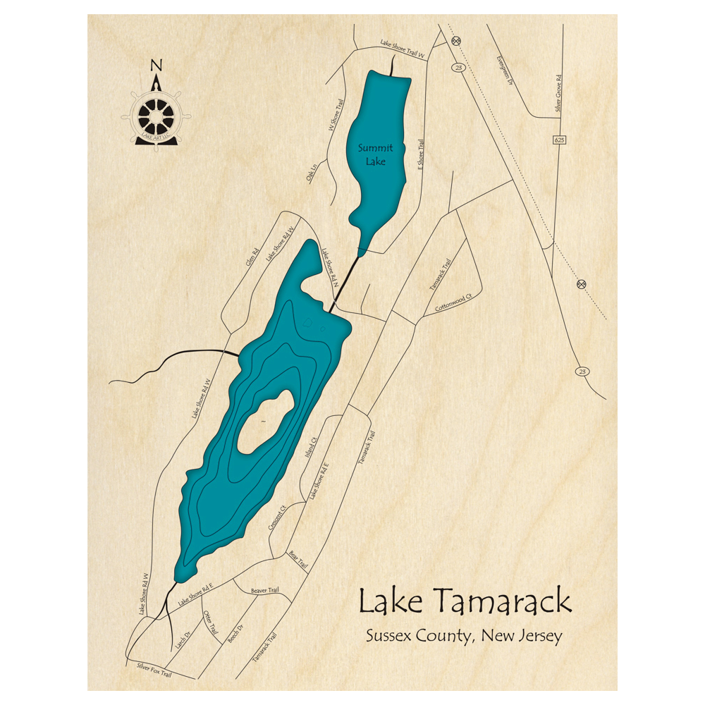 Lake Tamarack and Summit Lake, New Jersey 3D Custom Wood Map – Lake Art LLC