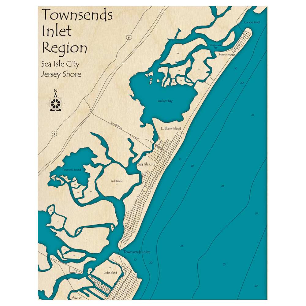 Townsends Inlet Region - Sea Isle City, New Jersey 3D Custom Wood Map ...