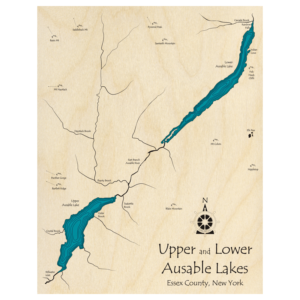 Upper and Lower Ausable Lakes, New York 3D Custom Wood Map – Lake Art LLC