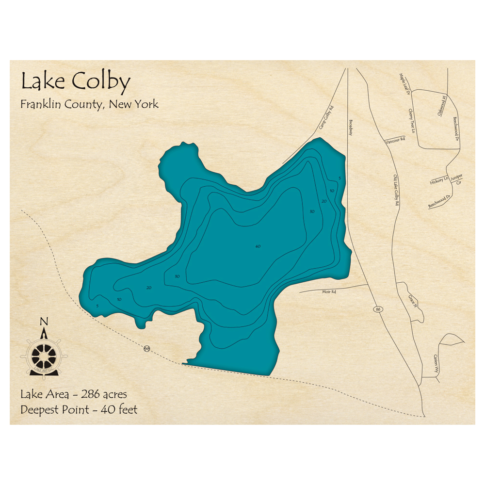 Lake Colby, New York 3D Custom Wood Map – Lake Art LLC