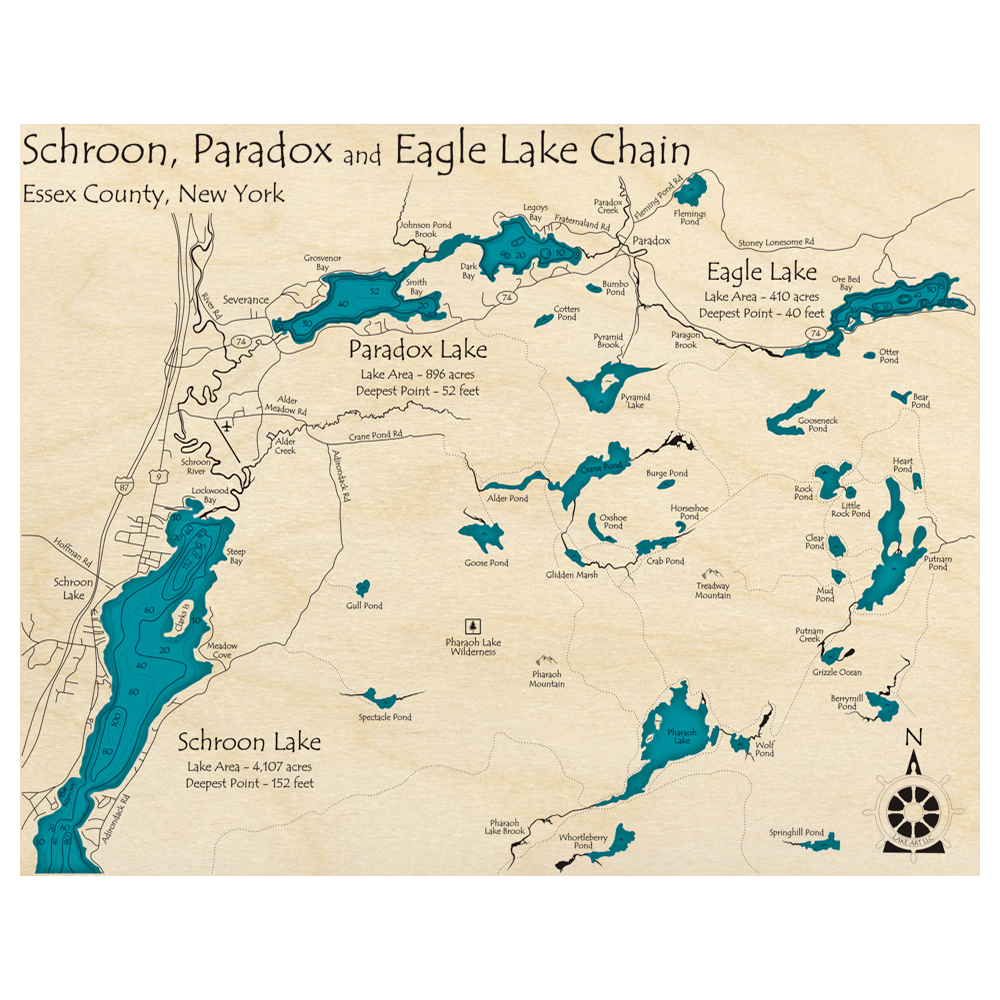 Schroon Lake, New York 3D Custom Wood Map – Lake Art LLC