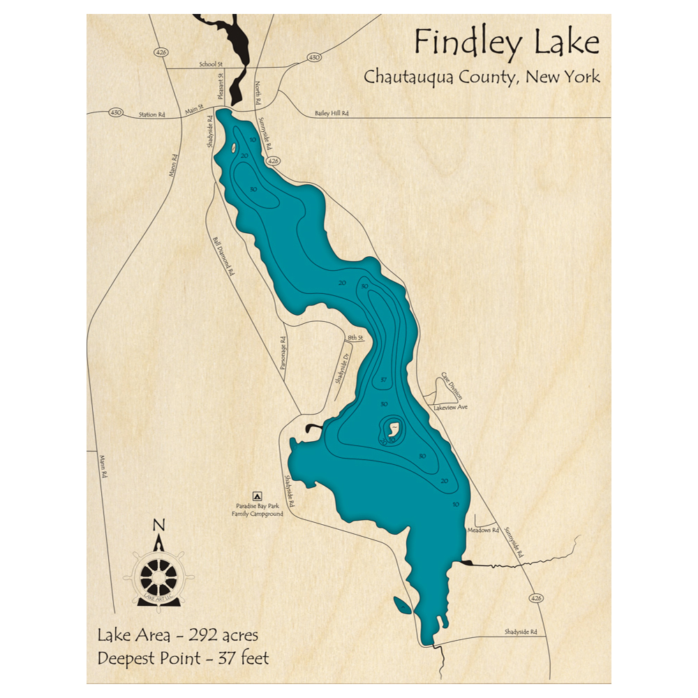 Findley Lake, New York 3D Custom Wood Map – Lake Art LLC