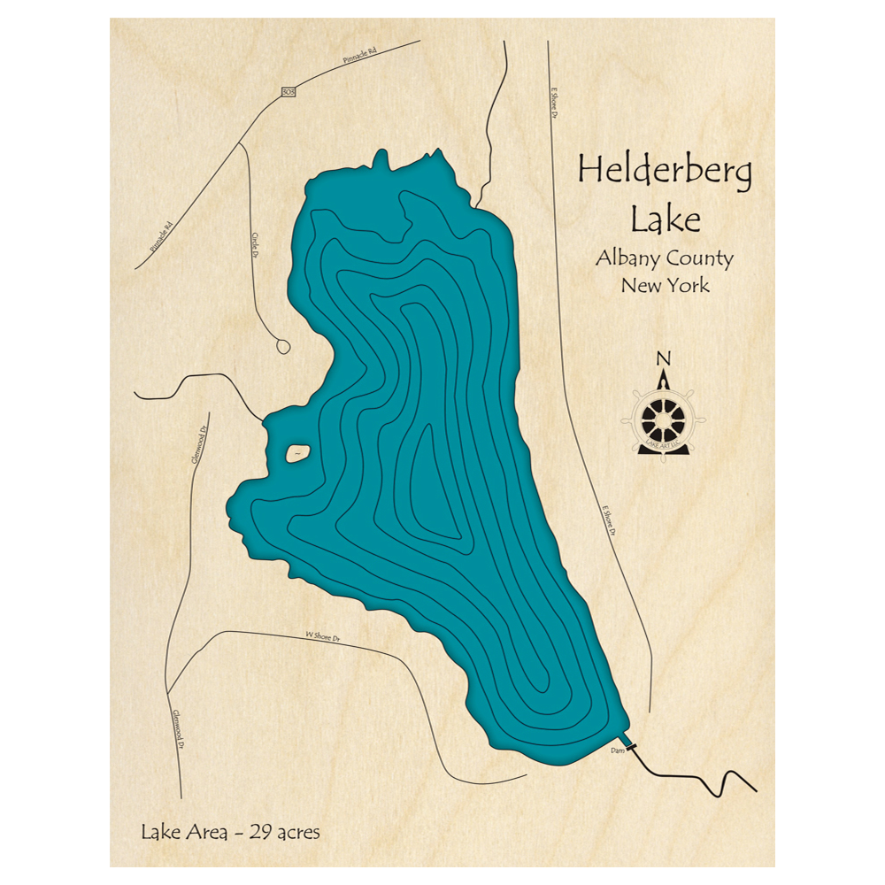 Helderberg Lake, New York 3D Custom Wood Map – Lake Art LLC