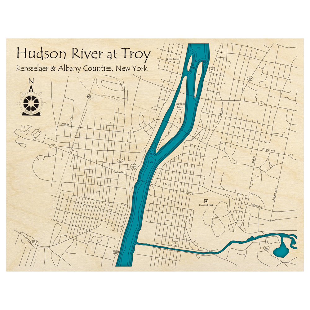 Hudson River, New York 3D Custom Wood Map – Lake Art LLC