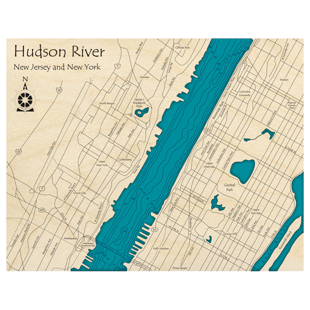 Hudson River (NJ, NY) 3D Custom Wood Map – Lake Art LLC