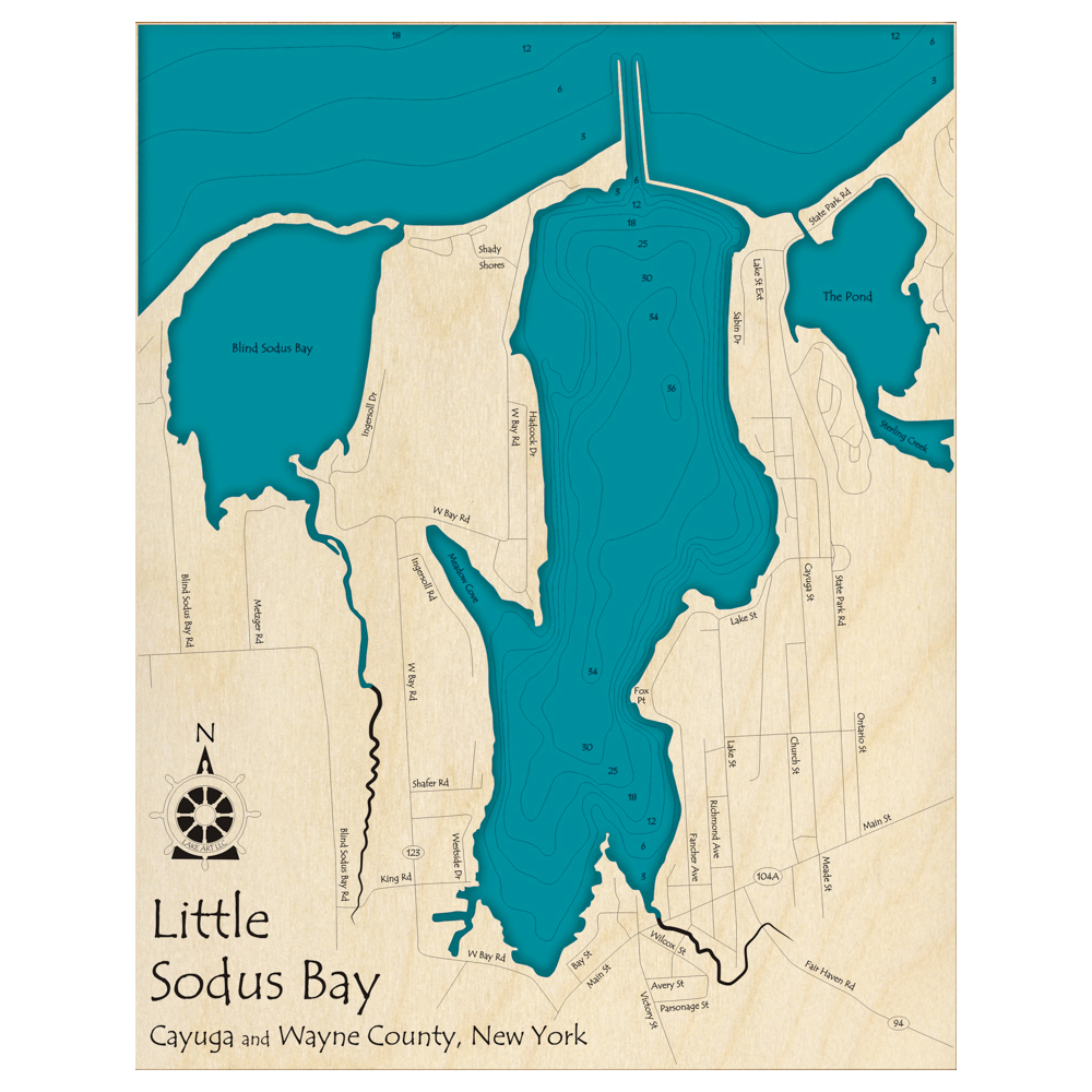 Little Sodus Bay, New York 3D Custom Wood Map – Lake Art LLC