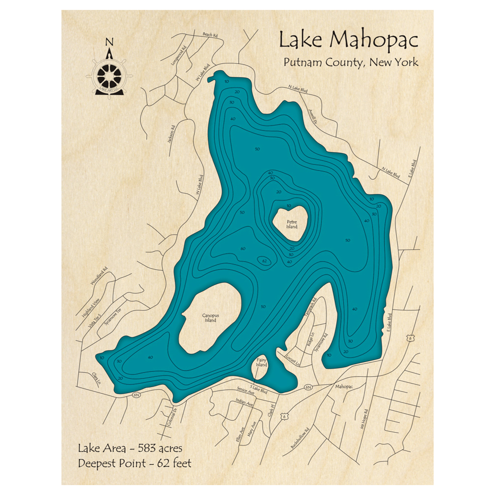 Lake Mahopac, New York 3D Custom Wood Map – Lake Art LLC