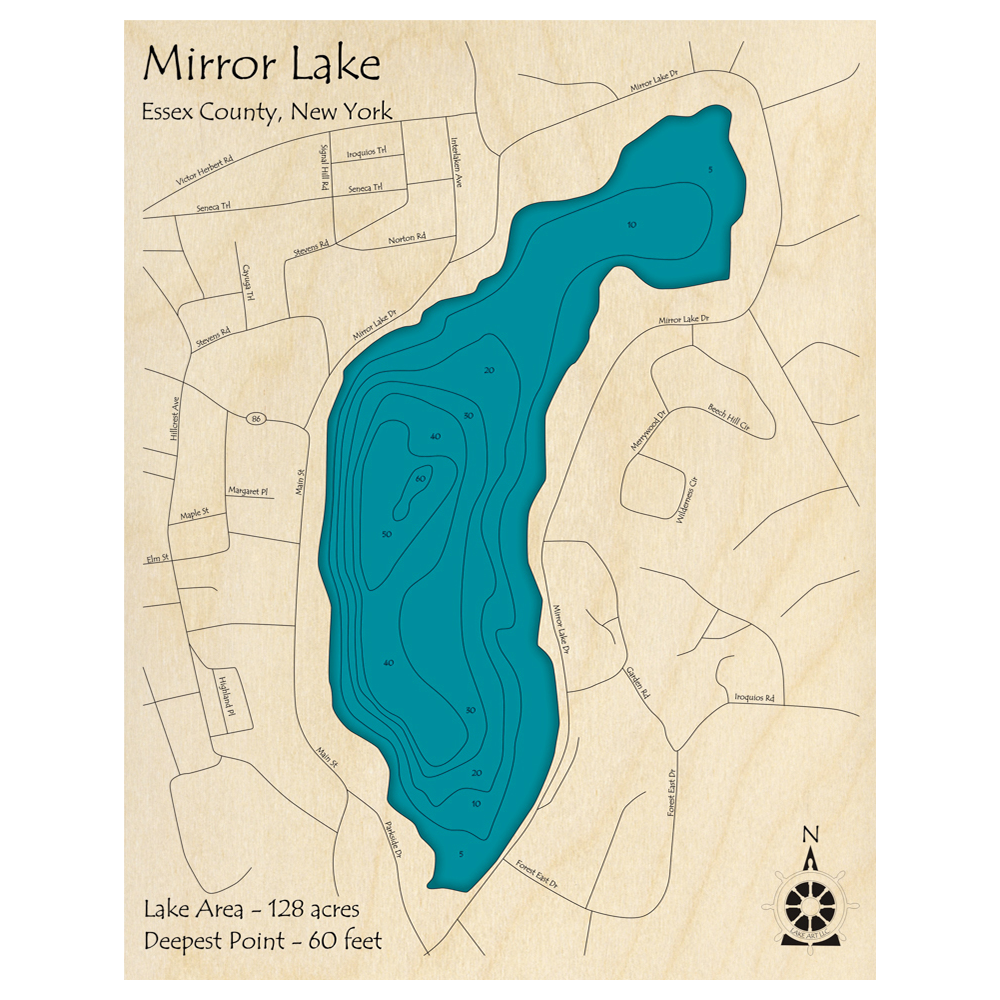 Mirror Lake, New York 3D Custom Wood Map – Lake Art LLC