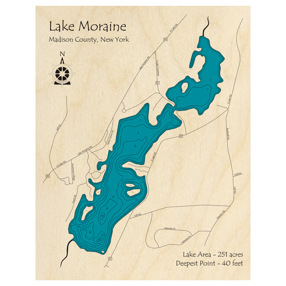 Lake Moraine, New York 3D Custom Wood Map – Lake Art LLC