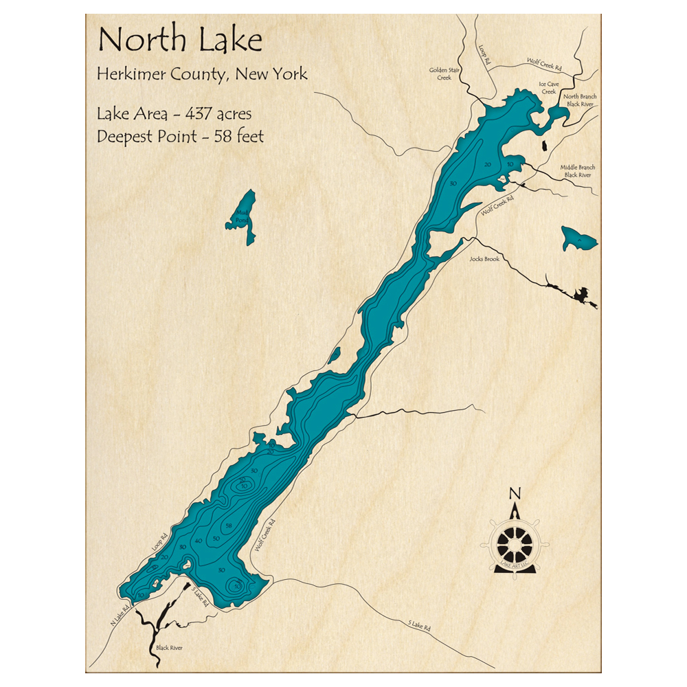 North Lake, New York 3D Custom Wood Map – Lake Art LLC