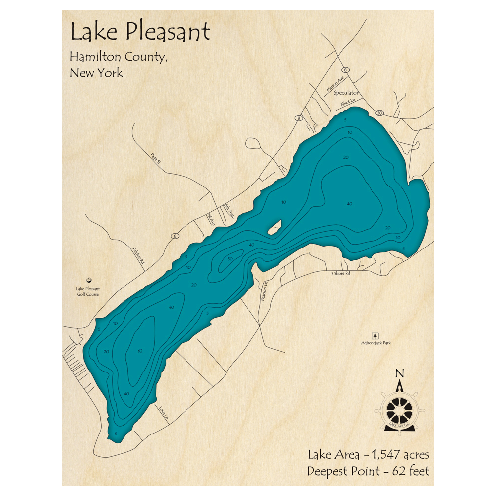 Lake Pleasant, New York 3D Custom Wood Map – Lake Art LLC