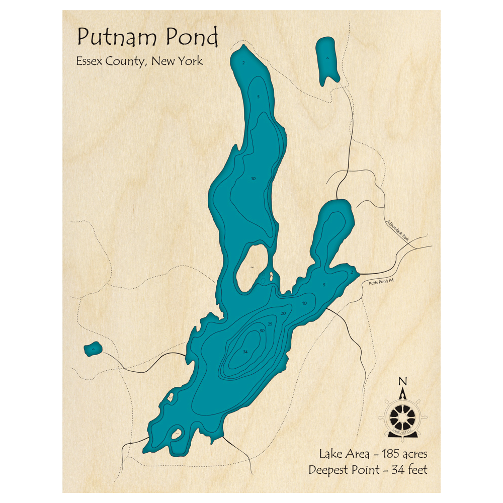 Putnam Pond, New York 3D Custom Wood Map – Lake Art LLC