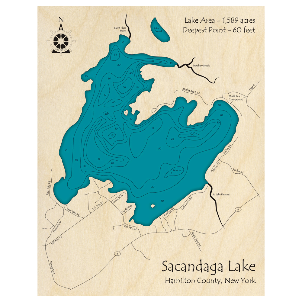 Sacandaga Lake, New York 3D Custom Wood Map – Lake Art LLC