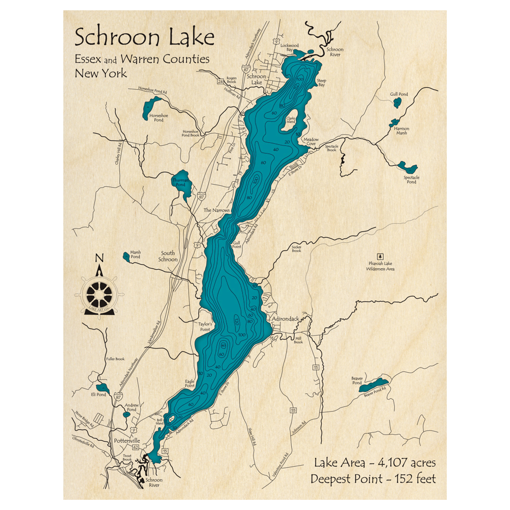 Schroon Lake, New York 3D Custom Wood Map – Lake Art LLC