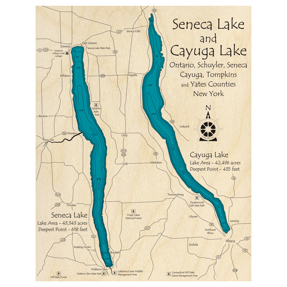Seneca Lake, New York 3D Custom Wood Map – Lake Art LLC