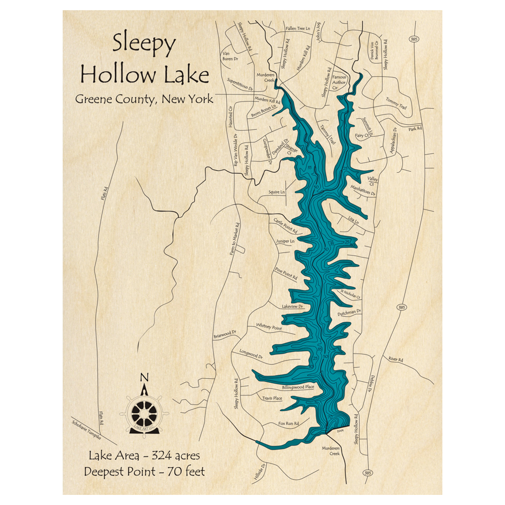 Sleepy Hollow Lake, New York 3D Custom Wood Map – Lake Art LLC