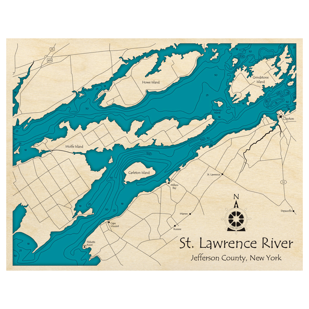 St Lawrence River, New York 3D Custom Wood Map – Lake Art LLC