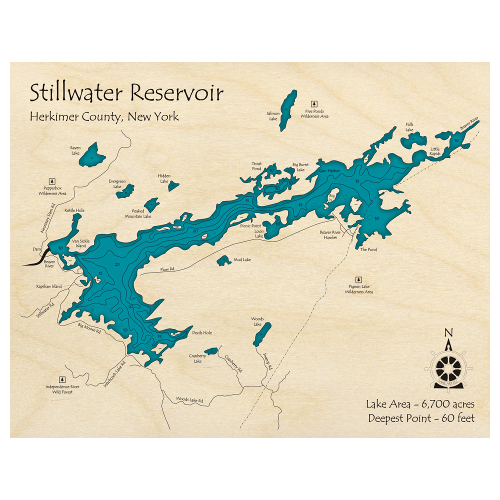 Stillwater Reservoir, New York 3D Custom Wood Map – Lake Art LLC