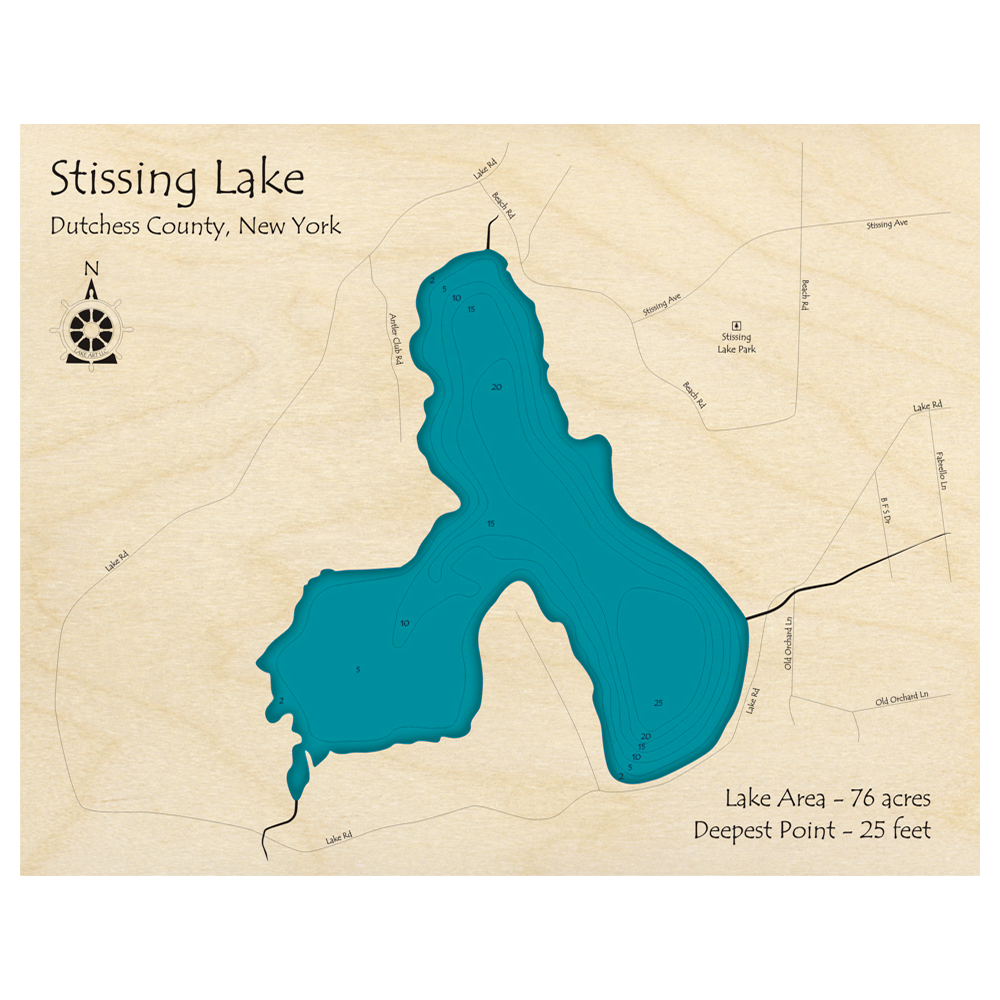 Stissing Lake, New York 3D Custom Wood Map – Lake Art LLC