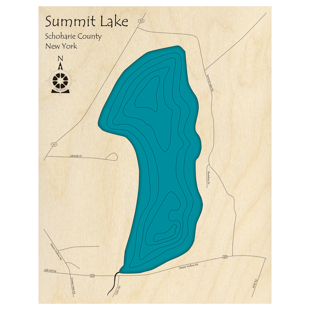 Summit Lake, New York 3D Custom Wood Map – Lake Art LLC