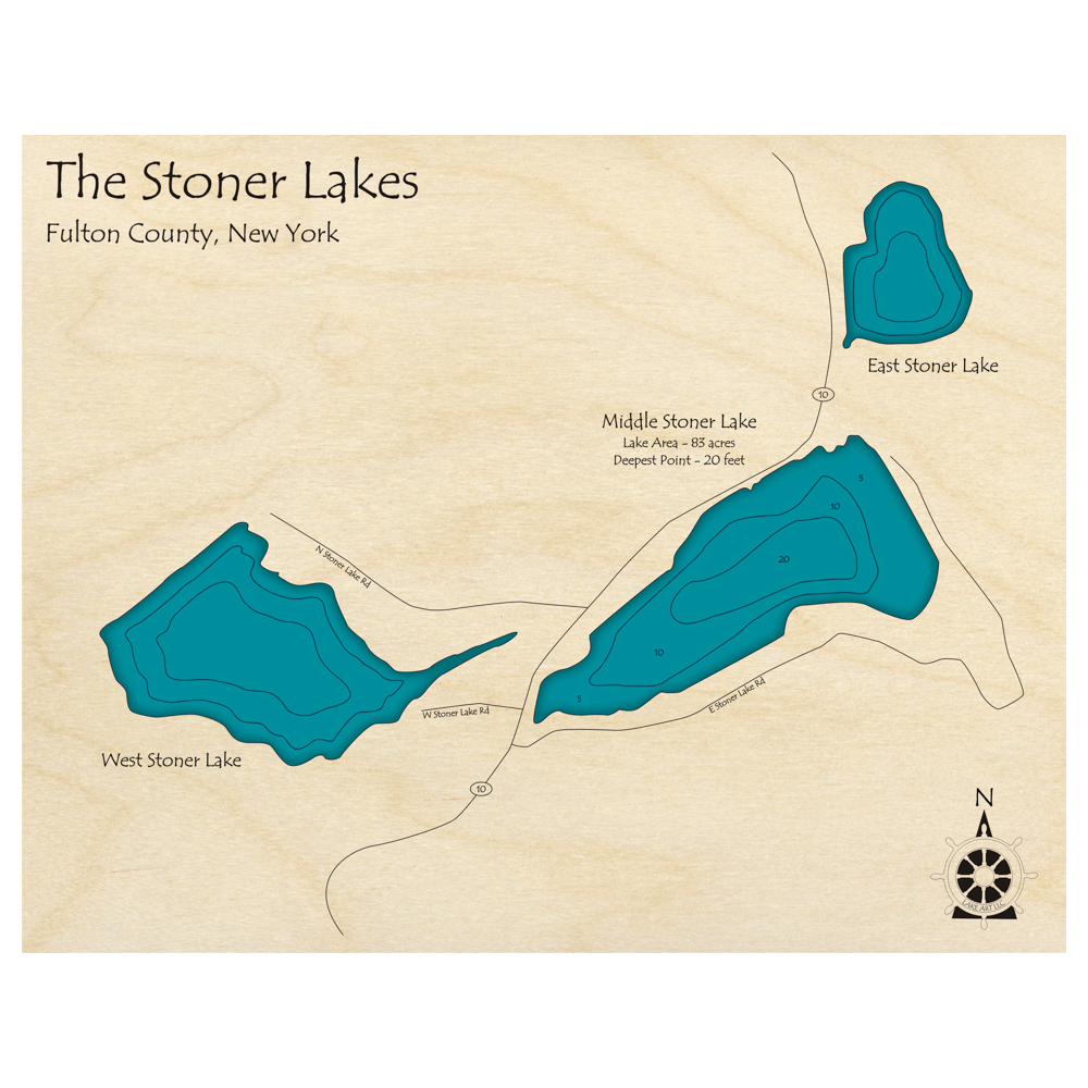 The Stoner Lakes, New York 3D Custom Wood Map – Lake Art LLC
