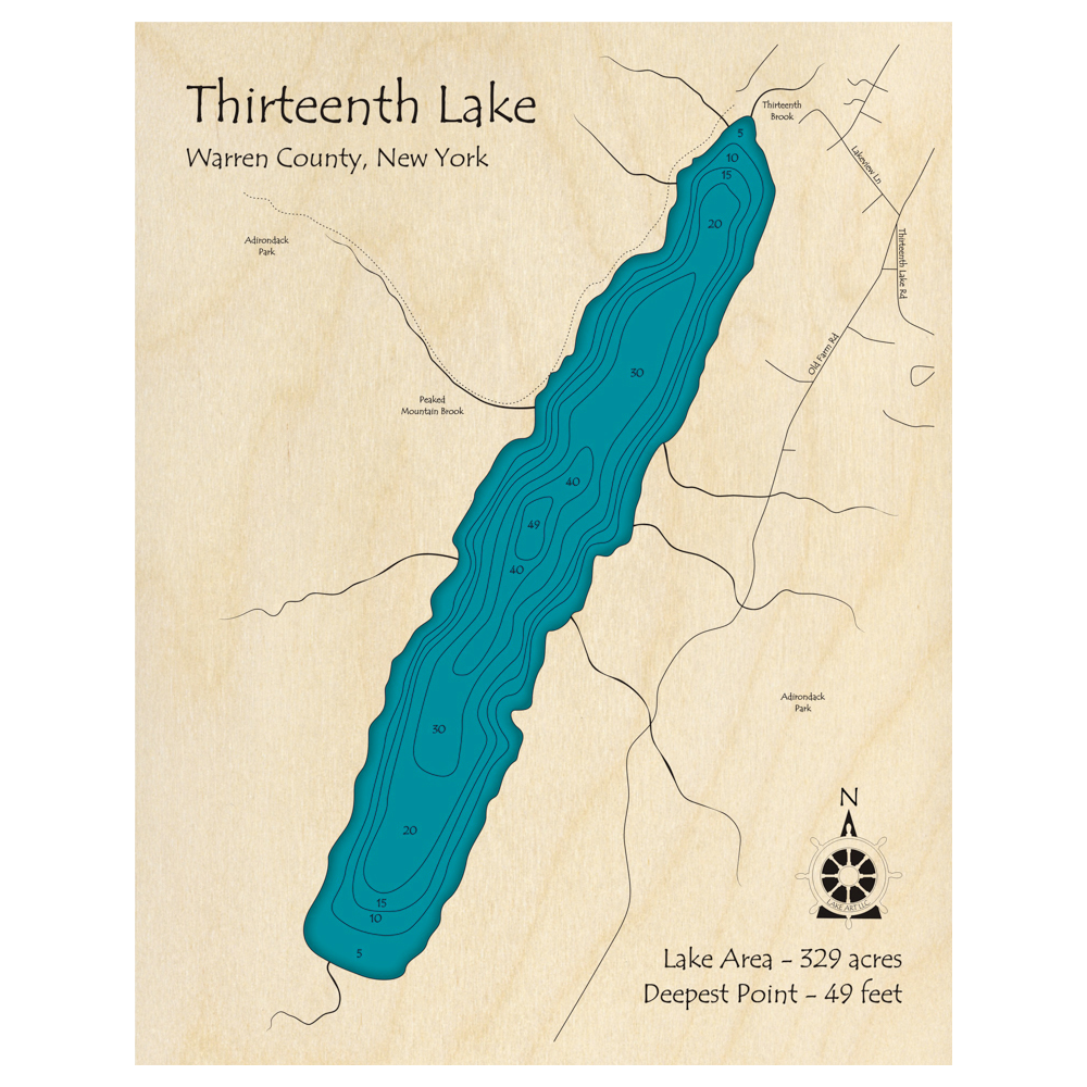 Thirteenth Lake, New York 3D Custom Wood Map – Lake Art LLC