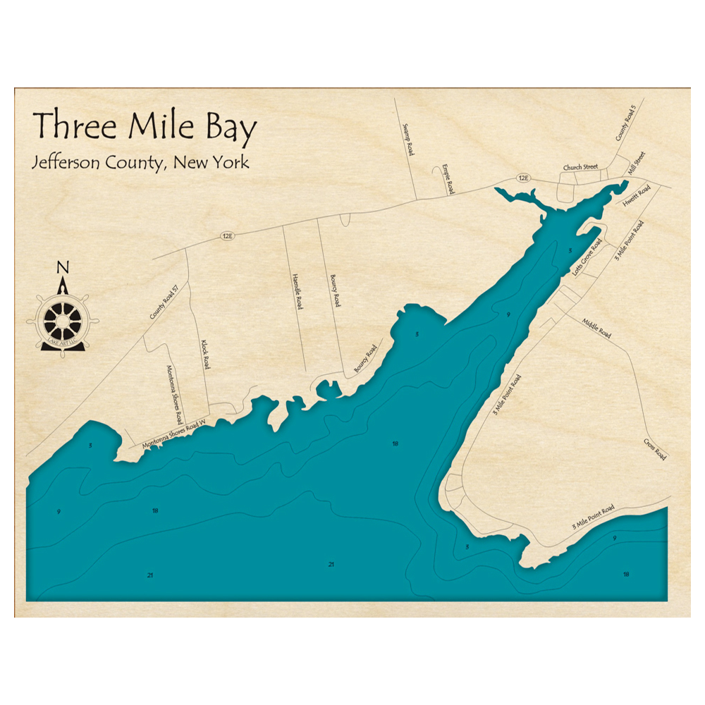 Three Mile Bay, New York 3D Custom Wood Map – Lake Art LLC