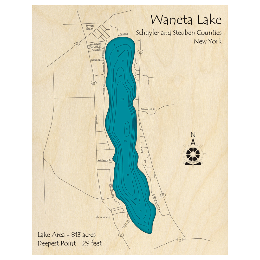 Waneta Lake, New York 3D Custom Wood Map – Lake Art LLC