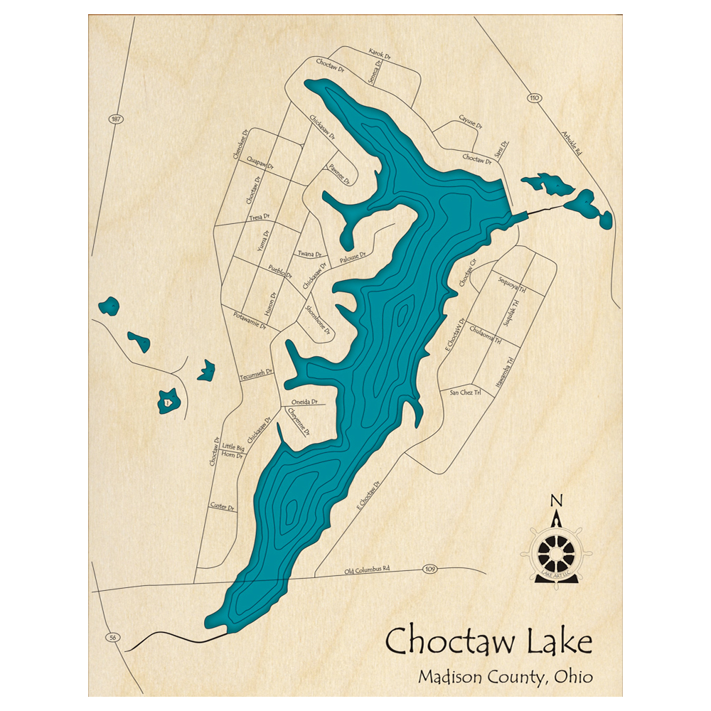 Choctaw Lake, Ohio 3D Custom Wood Map – Lake Art LLC
