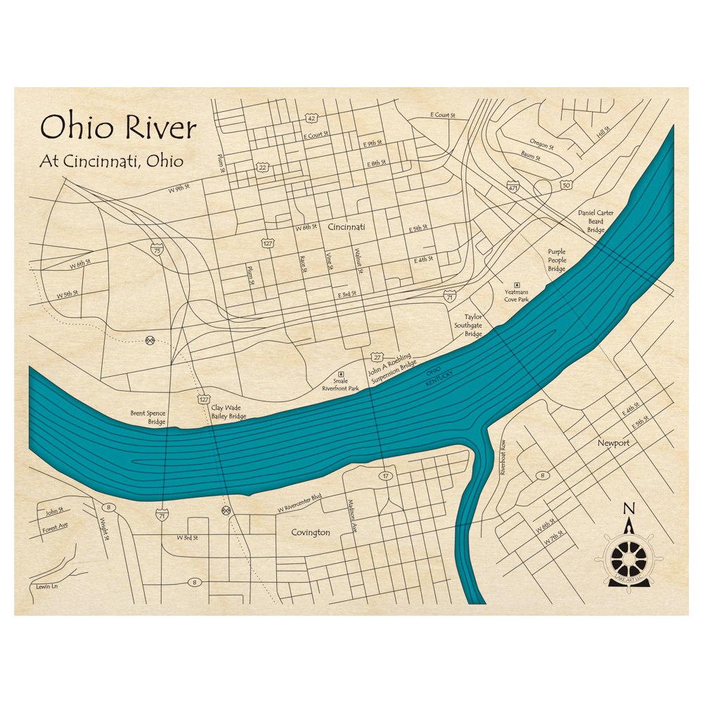 Ohio River, Ohio 3D Custom Wood Map – Lake Art LLC