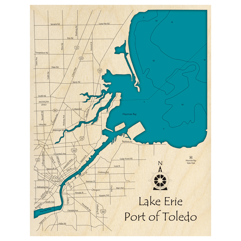 Port of Toledo (MI, OH) 3D Custom Wood Map – Lake Art LLC