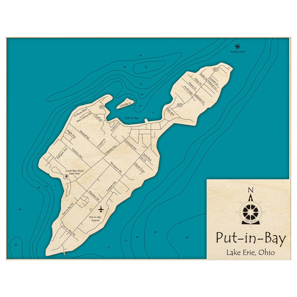 Put In Bay, Ohio 3D Custom Wood Map – Lake Art LLC