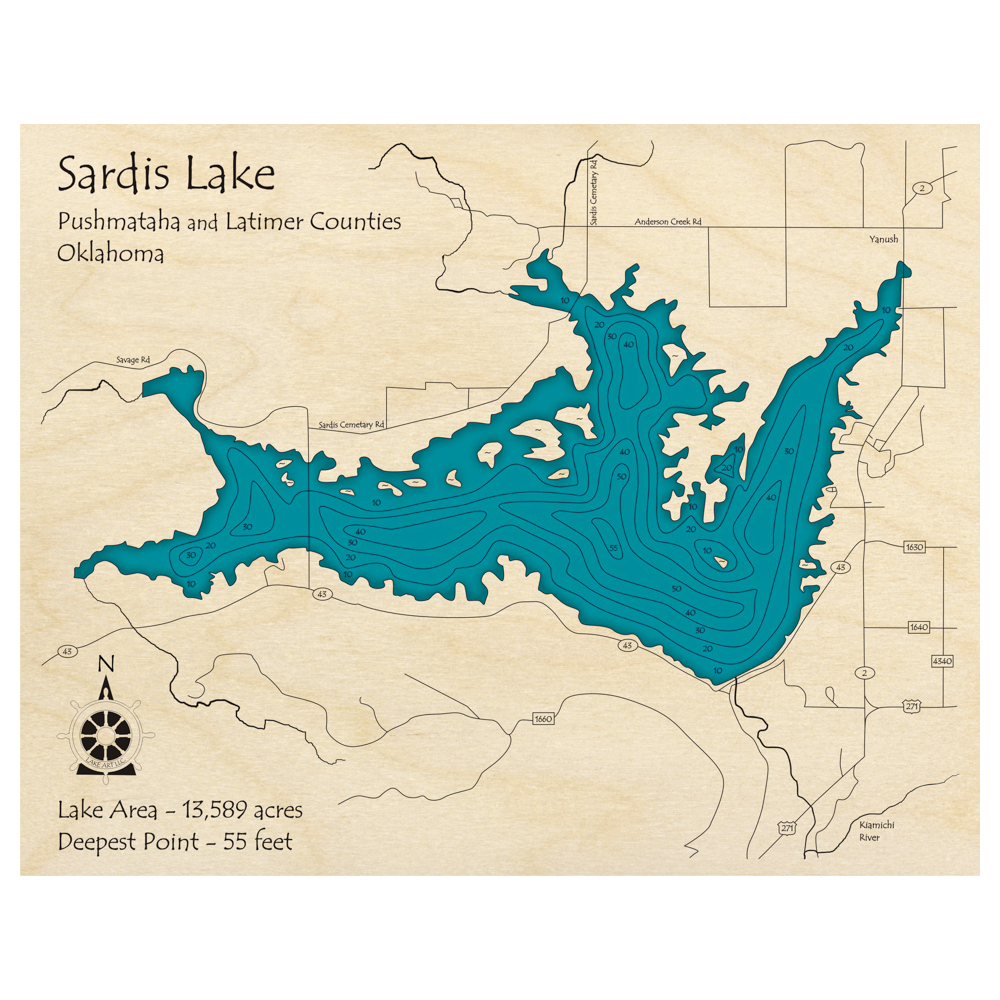 Sardis Lake, Oklahoma 3D Custom Wood Map – Lake Art LLC