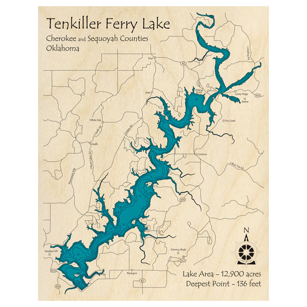 Tenkiller Ferry Lake, Oklahoma 3D Custom Wood Map – Lake Art LLC