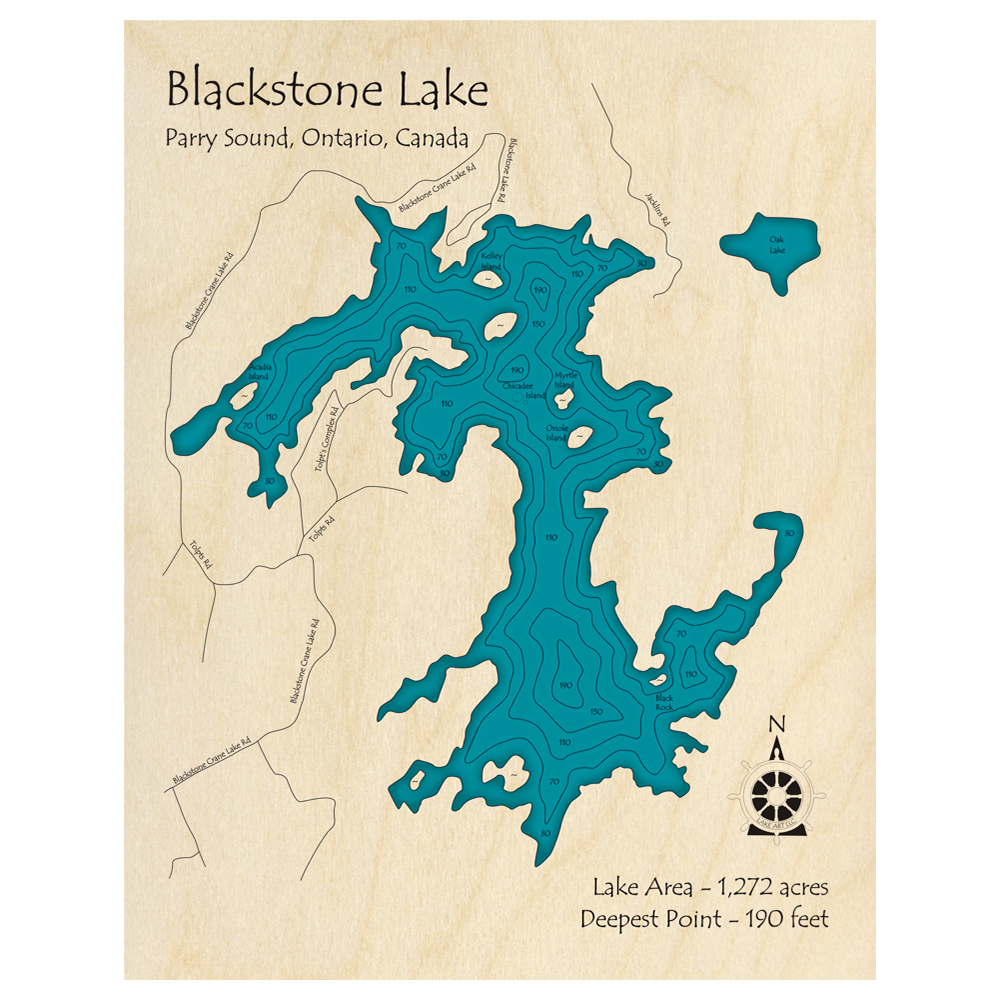 Blackstone Lake, Ontario 3D Custom Wood Map – Lake Art LLC
