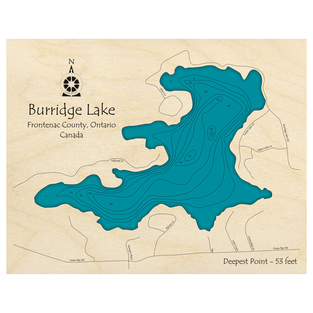 Burridge Lake, Ontario 3D Custom Wood Map – Lake Art LLC