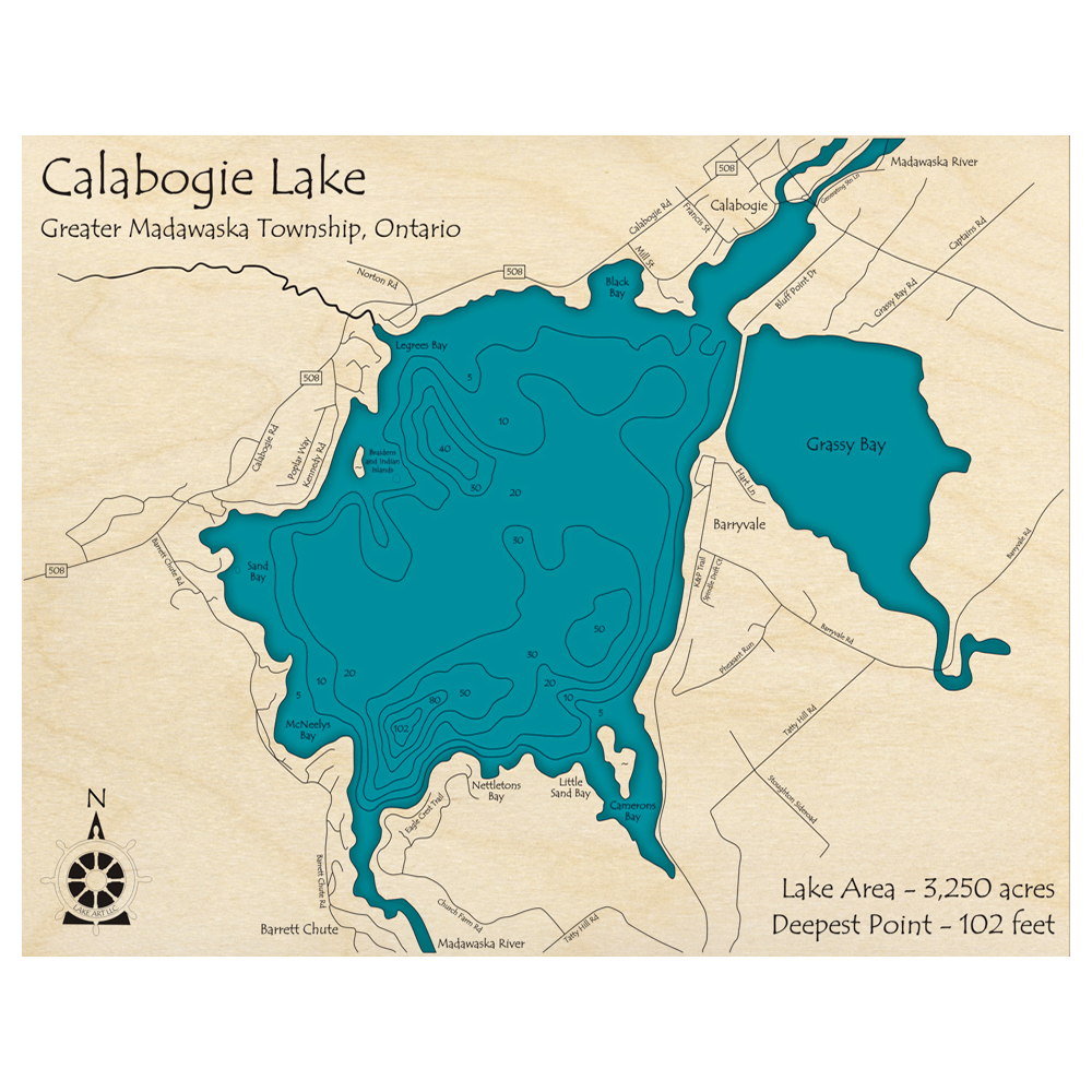 Calabogie Lake, Ontario 3D Custom Wood Map – Lake Art LLC