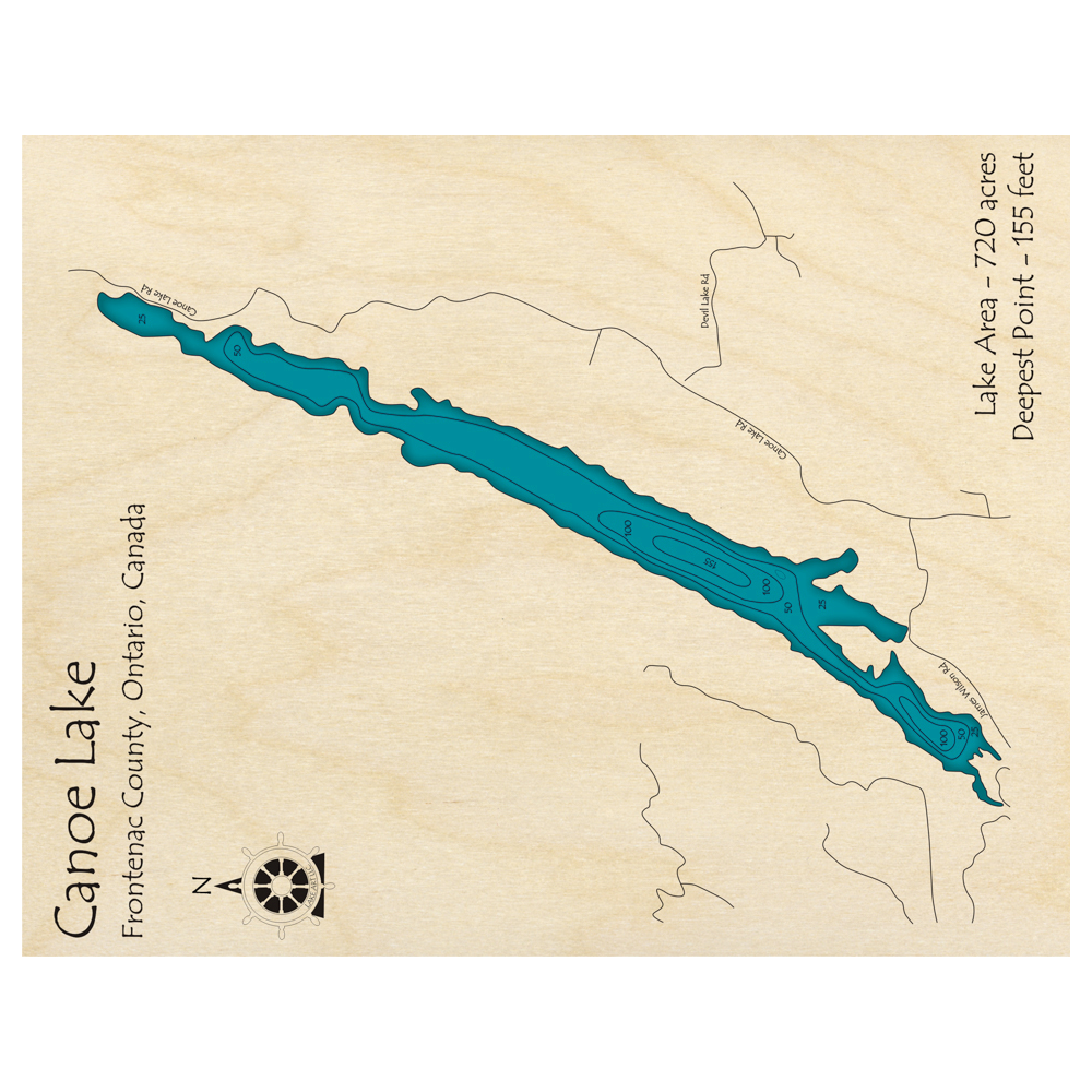 Canoe Lake, Ontario 3D Custom Wood Map – Lake Art LLC